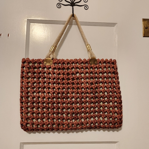 Old Navy | Bags | Vintage Old Navy Boho Straw Woven Cotton Lined Bag ...